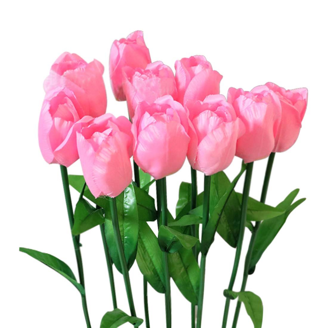 Penfly Pack of 10 Artificial Tulip Flower Landscape Light Night Mood Lamp Home Outdoor Garden Park Lawn Decoration Pink Flower White Light Color DC 12v