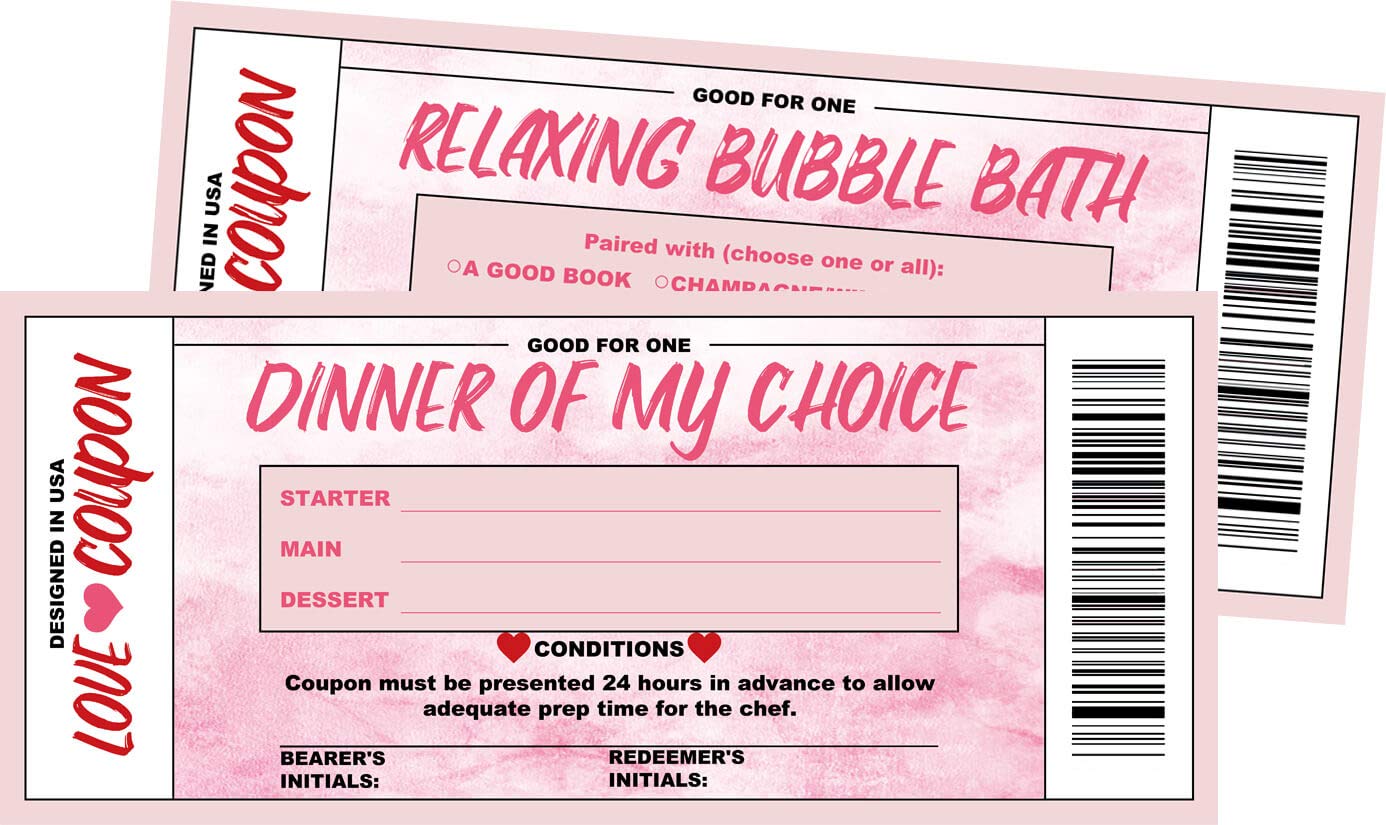 Love Voucher Cards for Him and Her - Romantic Gift for Birthdays, Anniversaries, Valentine's Day - 18 Unique Watercolor Themed Cards