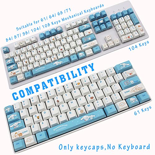 Sanrio Cinnamorall Blue Keycaps for Cherry MX Switches Cute Japanese Anime Mechanical Gaming Keyboard, PBT Key Caps Set