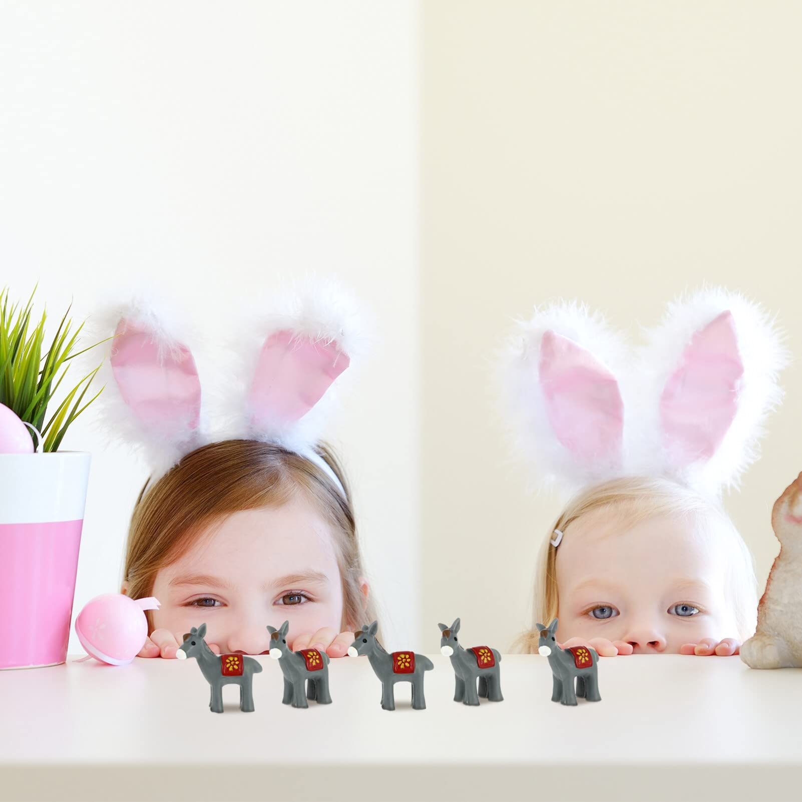 YARNOW 5pcs Resin Donkey Statue Cake Topper Figurines Micro Landscape Fairy Garden Animal Decoration Home Office Table Centerpiece