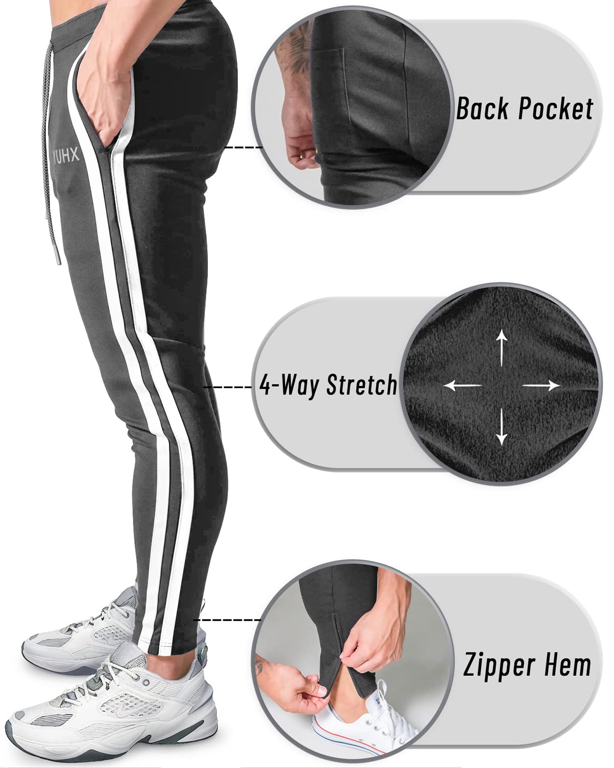 CANGHPGIN Mens Joggers with Pockets Slim Fit Black Sweatpants Tapered Leg Track Pants Athletic Workout Pants for Men.