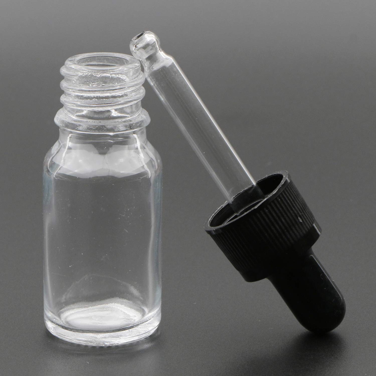 Kesell Glass Bottles for Essential Oils - 10ml Refillable Empty Transparent/Clear Bottle with Glass Dropper and Black Cap, Pack of 20