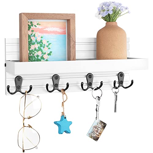 GerayMer Key Holder for Wall, Rustic Key and Mail Holder for Wall, Wood Hanging Key Holder with 4 Double Hooks, Key Rack Mail Organizer for Wall, Wall Organizer Key Hooks for Entryway Hallway