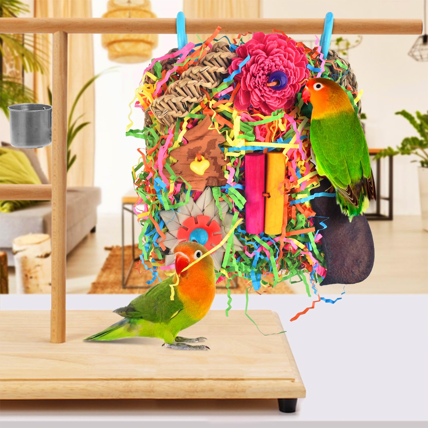 KATUMO Bird Toys, Parrot Grass Mat Foraging Wall Toys Parakeet Shredder Toys for Cockatiel, Conure, Lovebird, Budgie, Parakeet Small Medium Birds