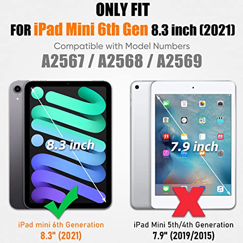 SEYMAC stock iPad Mini 6 Case 8.3’’ 2021 with Screen Protector Pencil Holder [360 Rotating Hand Strap] &Stand, Drop-Proof Case for iPad Mini 6th Generation 8.3'', Black