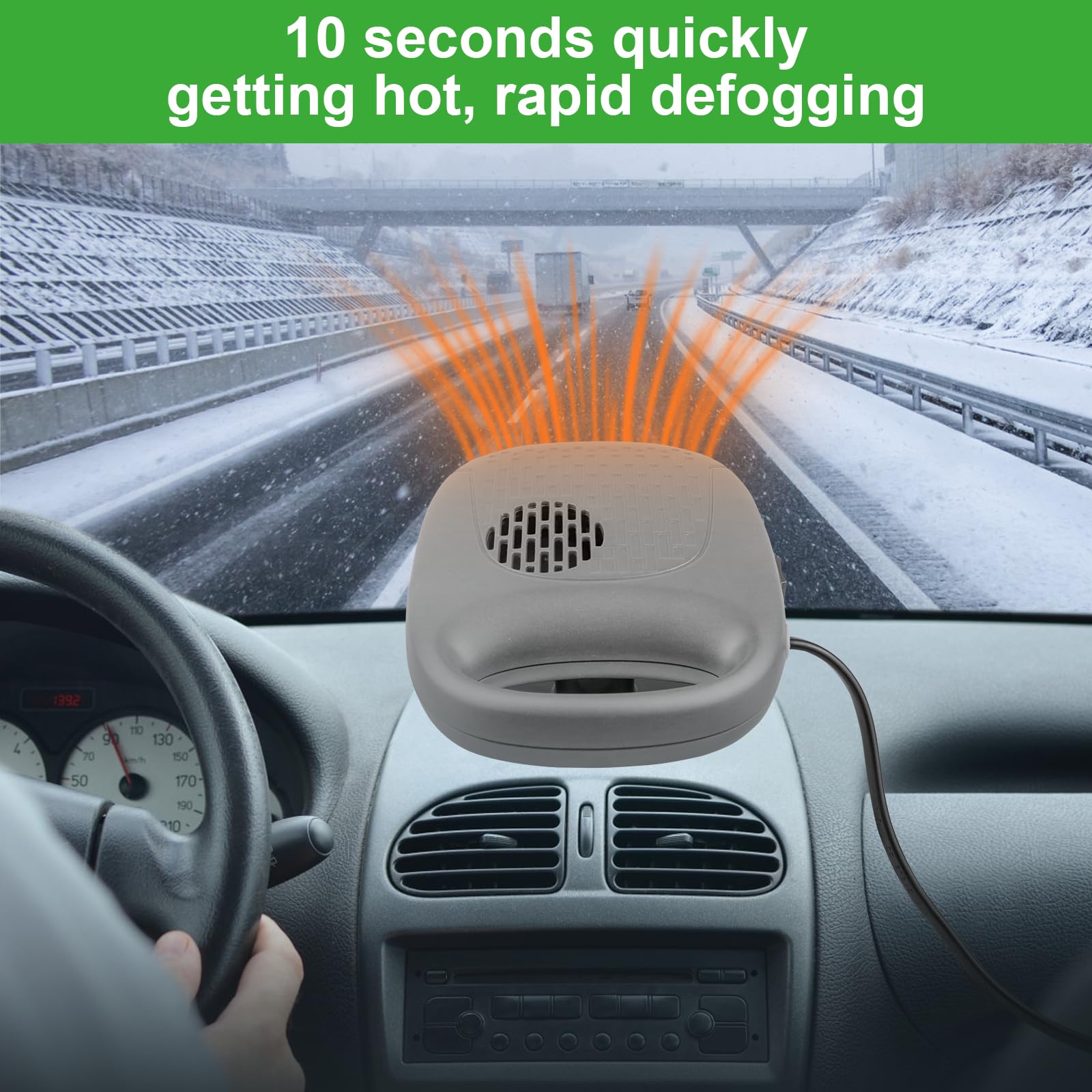 Car Heater 2 in 1 - Powerful 12V 120W Automobile Windscreen Fan and Ceramic Heater for Fast Defrosting and Heating - Ergonomic Handle Design and 360 Degree Rotary Base