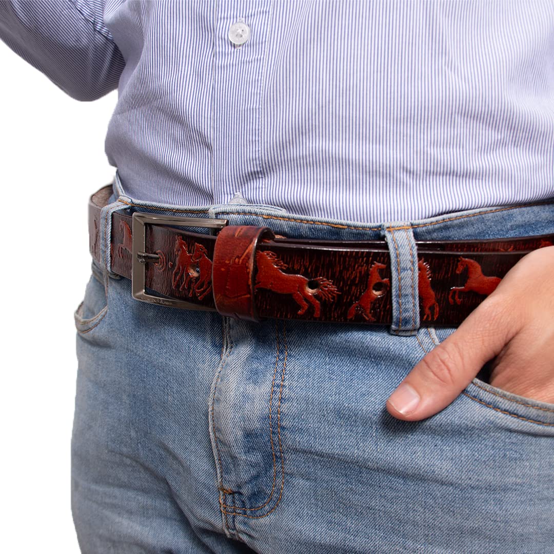 CTK SADDLERY Engraved Tooled Leather Belt Strap - Premium 100% Leather Belt with Buckle, 1 ½" Width - Elevate Your Western Style