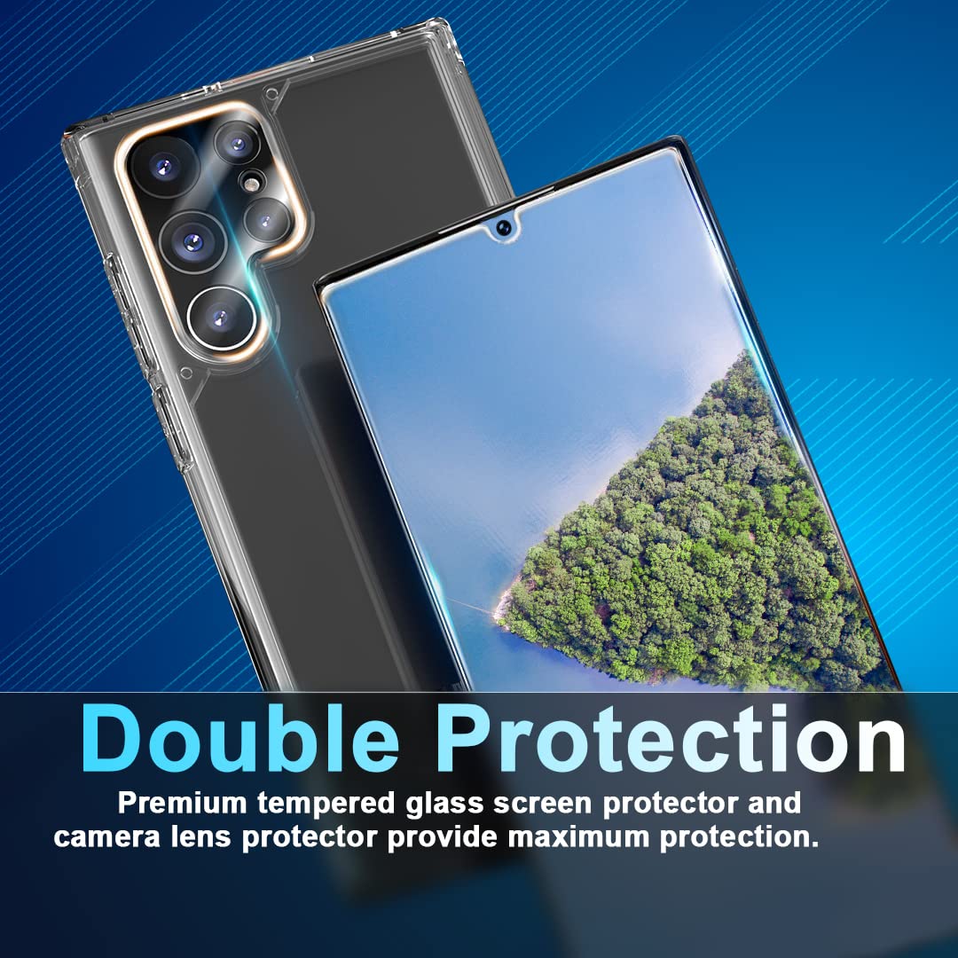 Galaxy S22 Ultra Screen Protector [2+2 Pack] Camera Lens Protector, Fingerprint Unlock Support, HD Tempered Glass, Touch Sensitive, Anti Scratch, for Samsung S22 Ultra 5G Glass Screen Protector