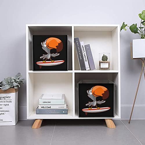 Funny Toucan Surfing Board Canvas Collapsible Storage Bins Cube Organizer Baskets with Handles for Home Office Car