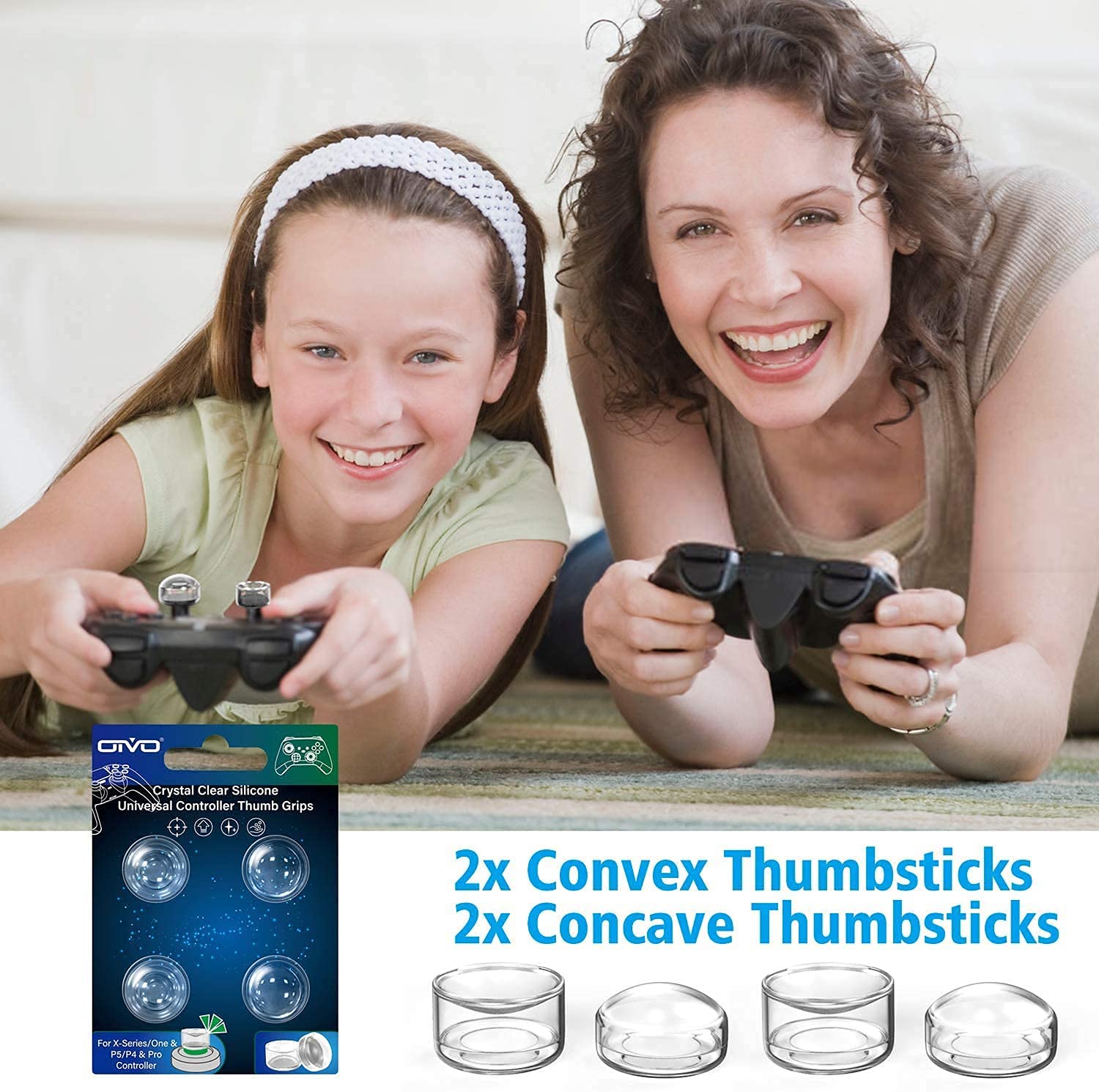 Controller Thumbstick Grips Extenders for PS5/ PS4/ PS3/ Switch Pro/Xbox One/Series X/S Gaming Controller Accessories, OIVO Universal Crystal Clear Soft Silicone Cover Joystick Thumb Grip Caps,4 PCS