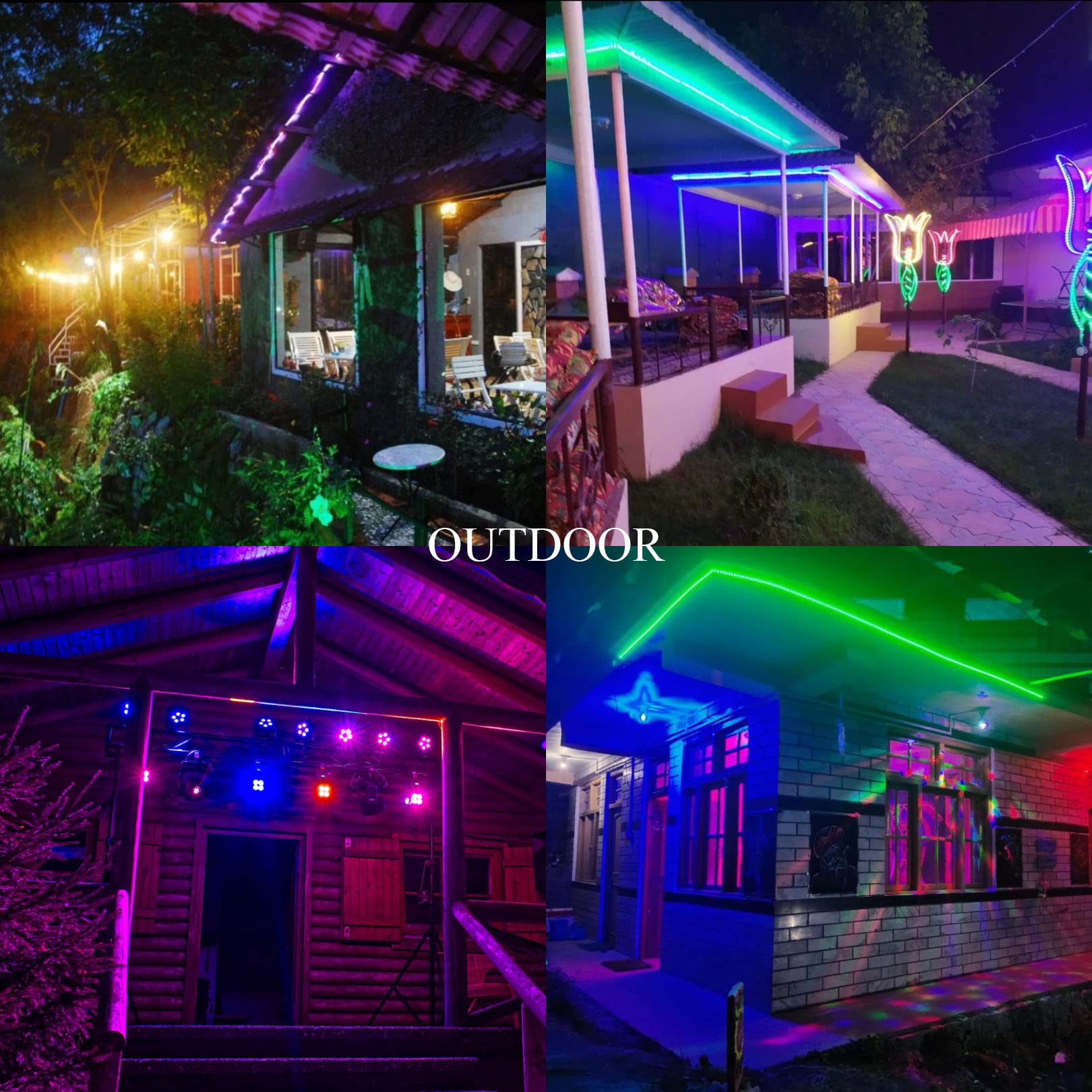 CHARKEE Outdoor LED Strip Lights Waterproof 32.8ft (16.4ft*2), LED Tape Lights with Remote, RGB Light Strips Outdoor, Room Lights Color Changing for Bedroom, 12V LED Light Strip Waterproof