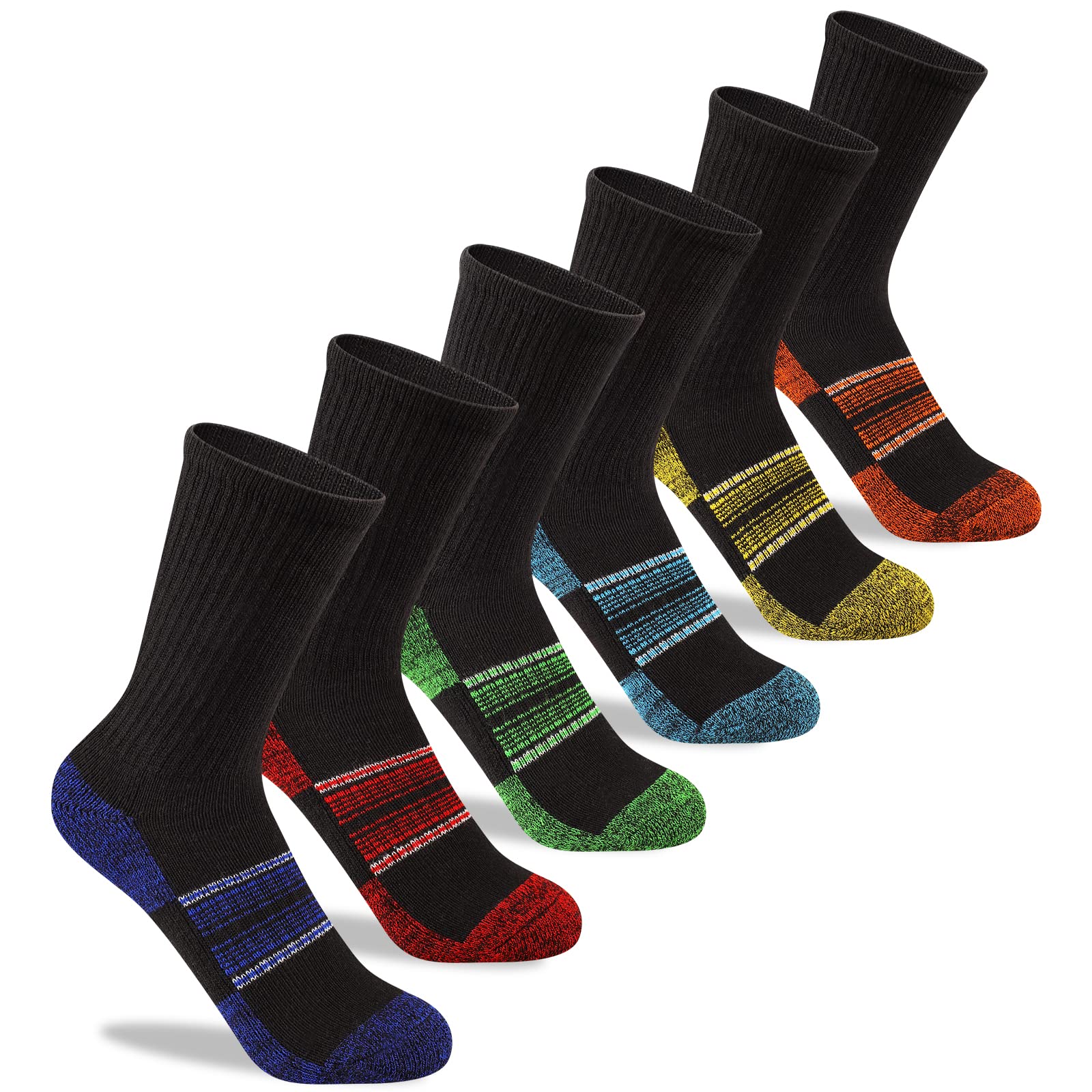 Comfoex Boys Crew Socks Athletic Long Cotton Socks For Kids 4-6 6-8 8-10 Years Old Half Cushioned Calf Socks 6 Pairs