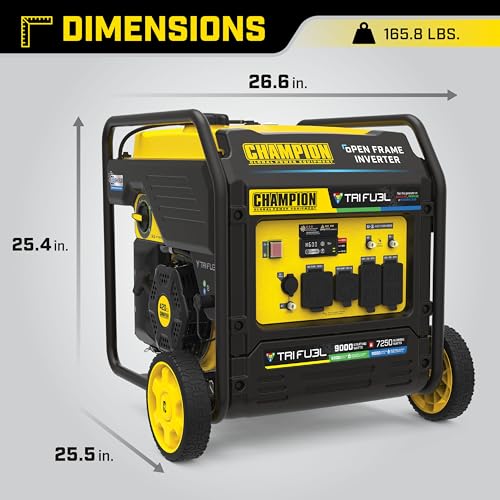 Champion Power Equipment 201176 9000-Watt Electric Start Tri-Fuel Open Frame Inverter Generator with CO Shield