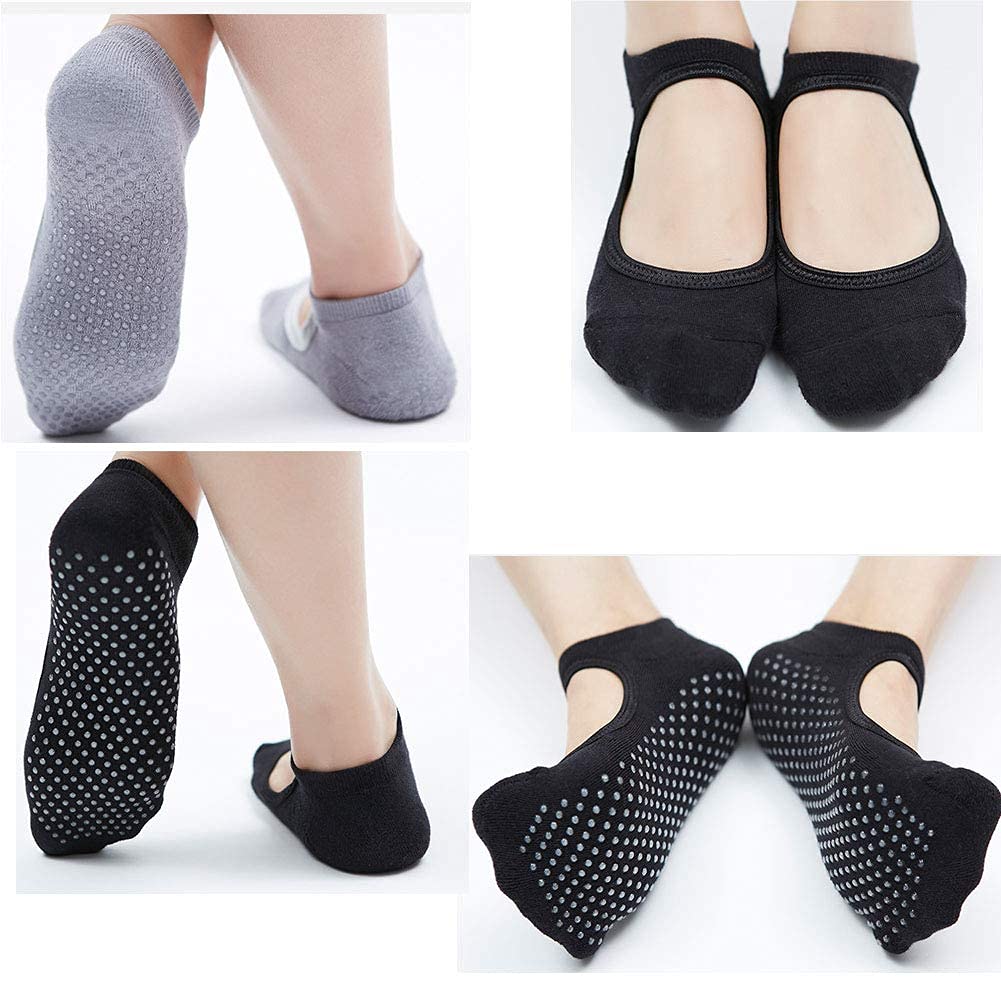 Boyizupha 2 Pairs Non Slip Yoga Socks For Women,Pilates,Barre,Ballet,Bikram,Grip Sox(Black Gray)