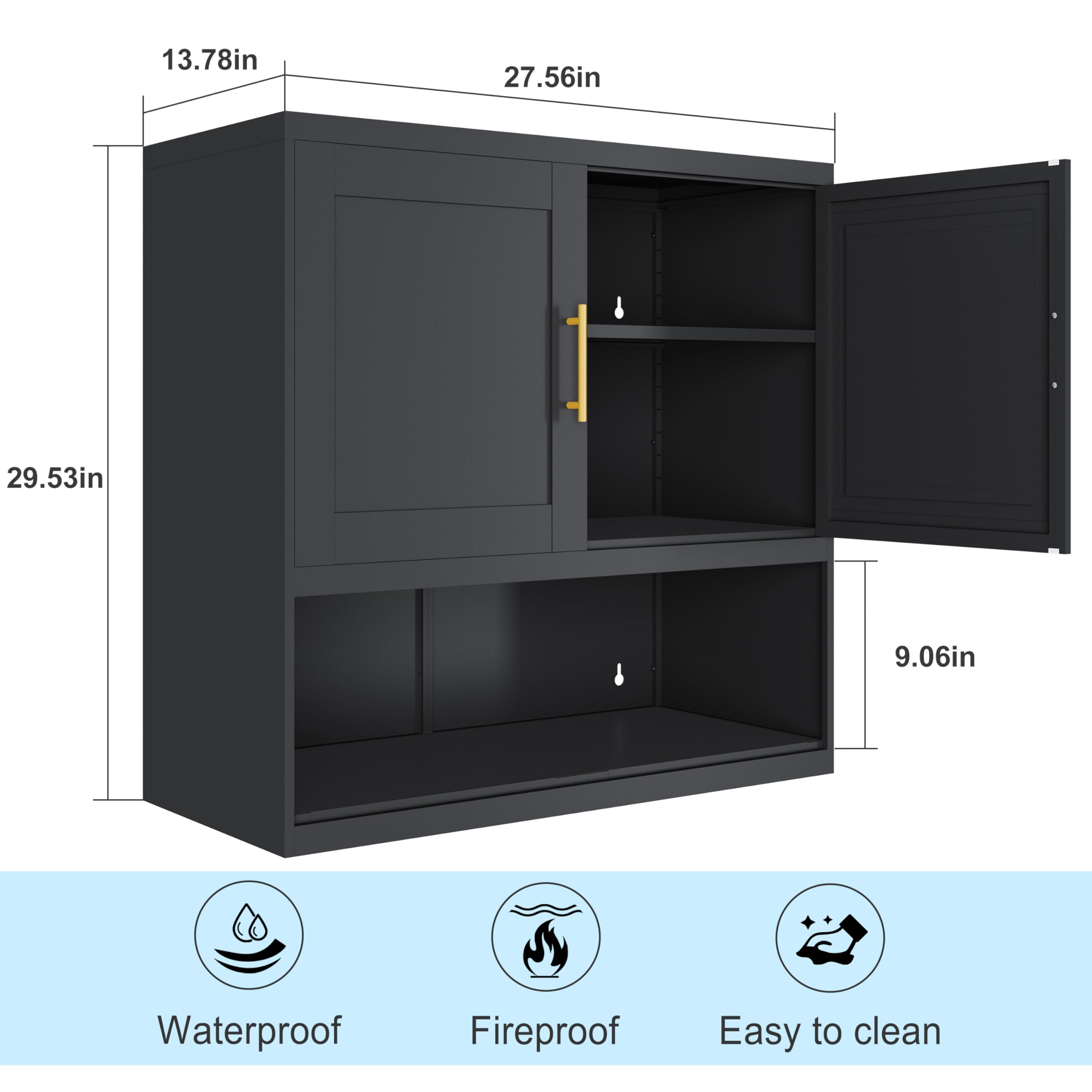 erosoei Metal Bathroom Cabinet Wall Mounted,Hanging Cabinet with 2Door and Adjustable Shelves,Over The Toilet Storage Medicine Cabinets for Bathroom,Laundry Room,Kitchen