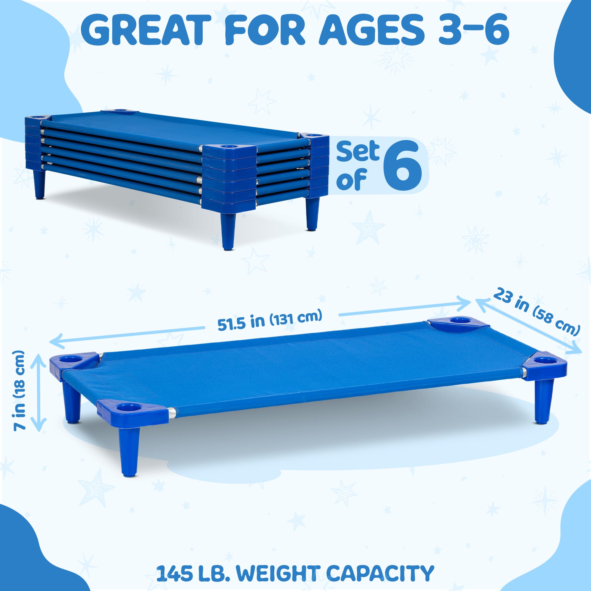 Houseables Daycare Cots, Kids Cot, Toddler Cot, Cots For Kids, Preschool Cots, Cot Bed For Kids, Child Cot, Nap Cots, Toddler Sleeping Cot, Childrens Cots For Sleeping, Portable & Stackable Cots, 6 PK