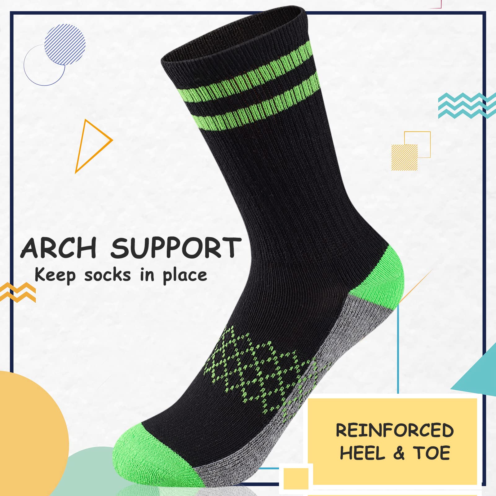 Comfoex Boys Crew Socks 8-10 6-8 4-6 Years Old Athletic Long Cotton Socks For Kids Half Cushioned Calf Socks 6 Pairs