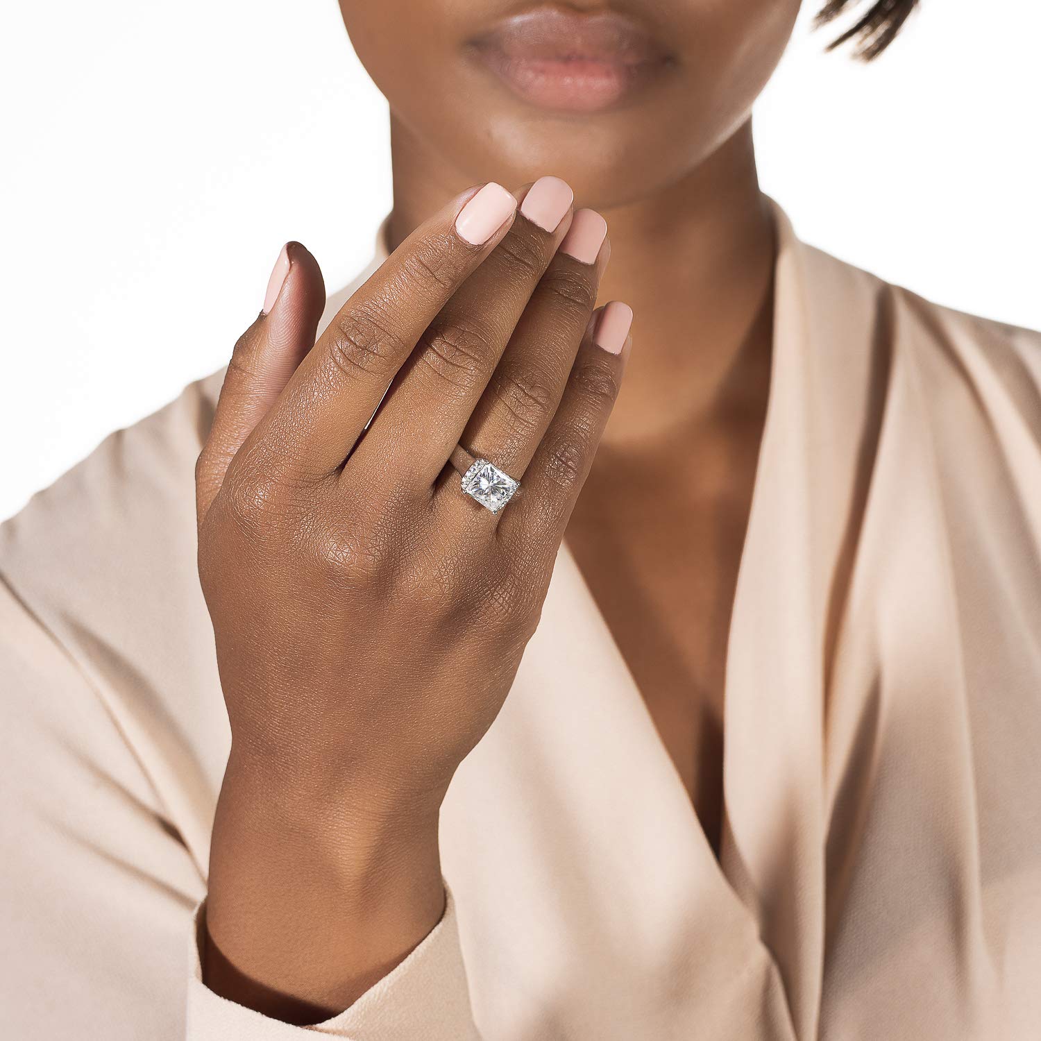 Charles & Colvard Created Moissanite 8.5mm Princess Cut Fashion Ring for Women | 3.72 cttw DEW | Lab Grown | Solid 14K White Gold with Rhodium | Size 7