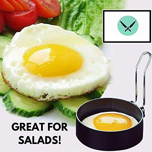 Emoly Professional Stainless Steel Egg Ring Set, 2 Pcs Round Breakfast Household Mold Tool Cooking Tool Omelette for Fried Egg McMuffin Sandwiches (Black)