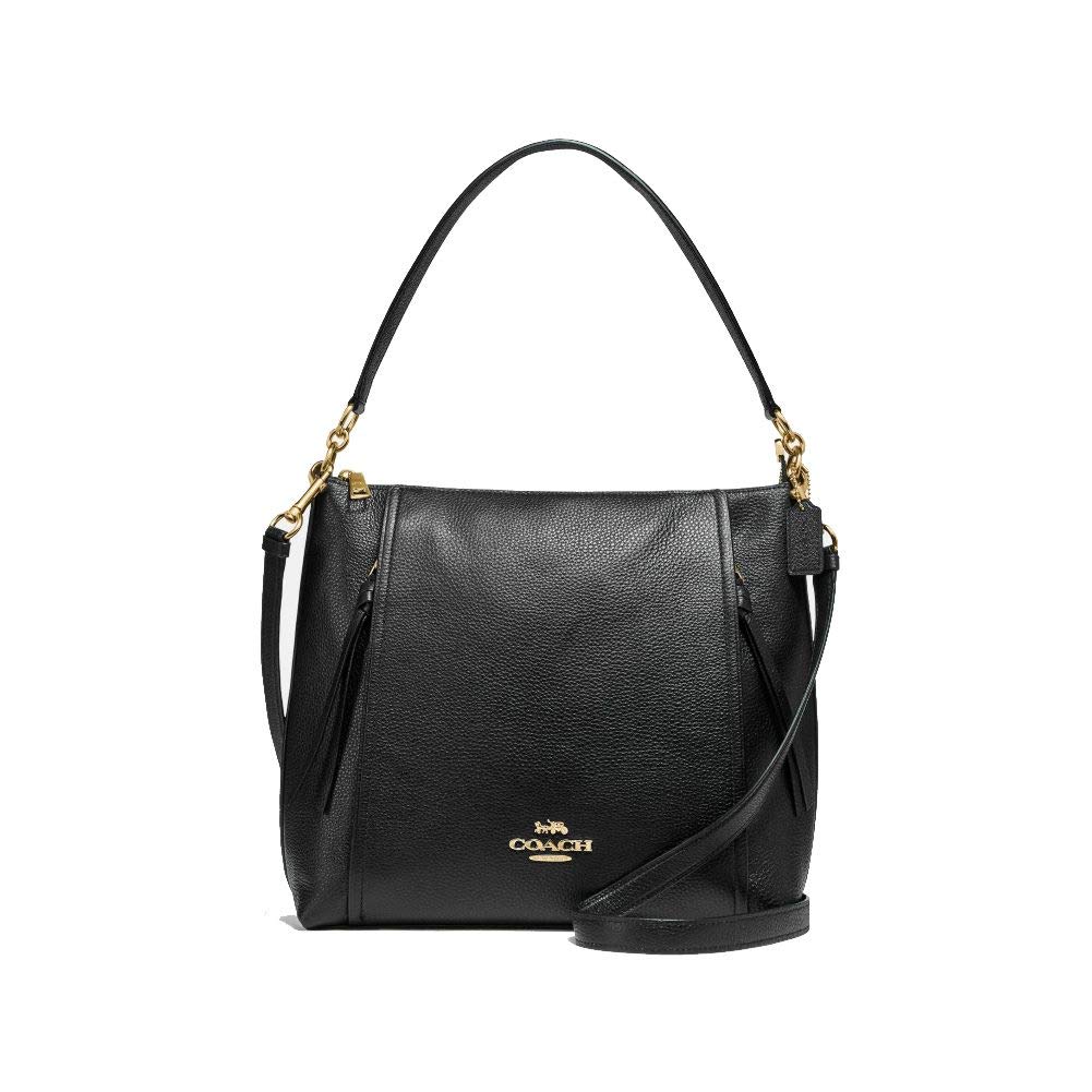 COACH Pebbled Leather Marlon Hobo Shoulder Handbag (IM/Black)