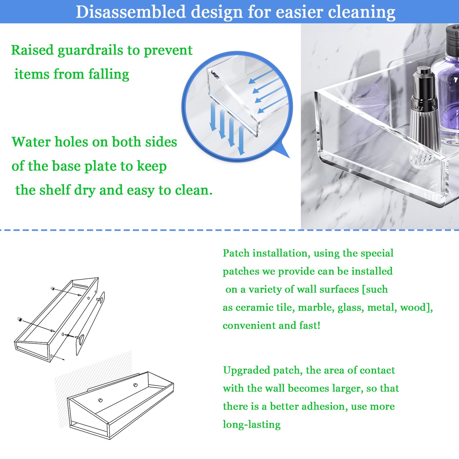 KATASKI Acrylic Bathroom Shelves,15.7inch Acrylic Shelf Transparent Wall Mounted,No-Drill Thick Clear Storage and Display Shelf, Floating Shelves.Transparent 2 Pack