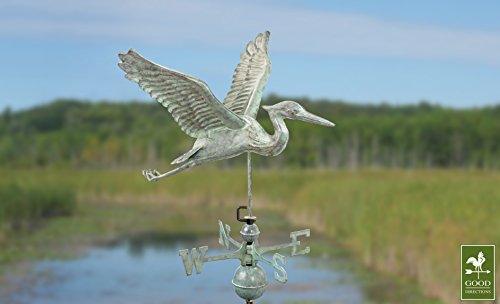 Good Directions Blue Heron Weathervane, Blue Verde Copper, Patina