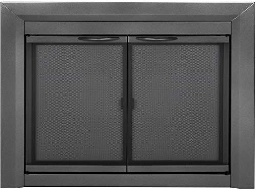 Pleasant Hearth CR-3400 Craton Fireplace Glass Door, Gunmetal, Small