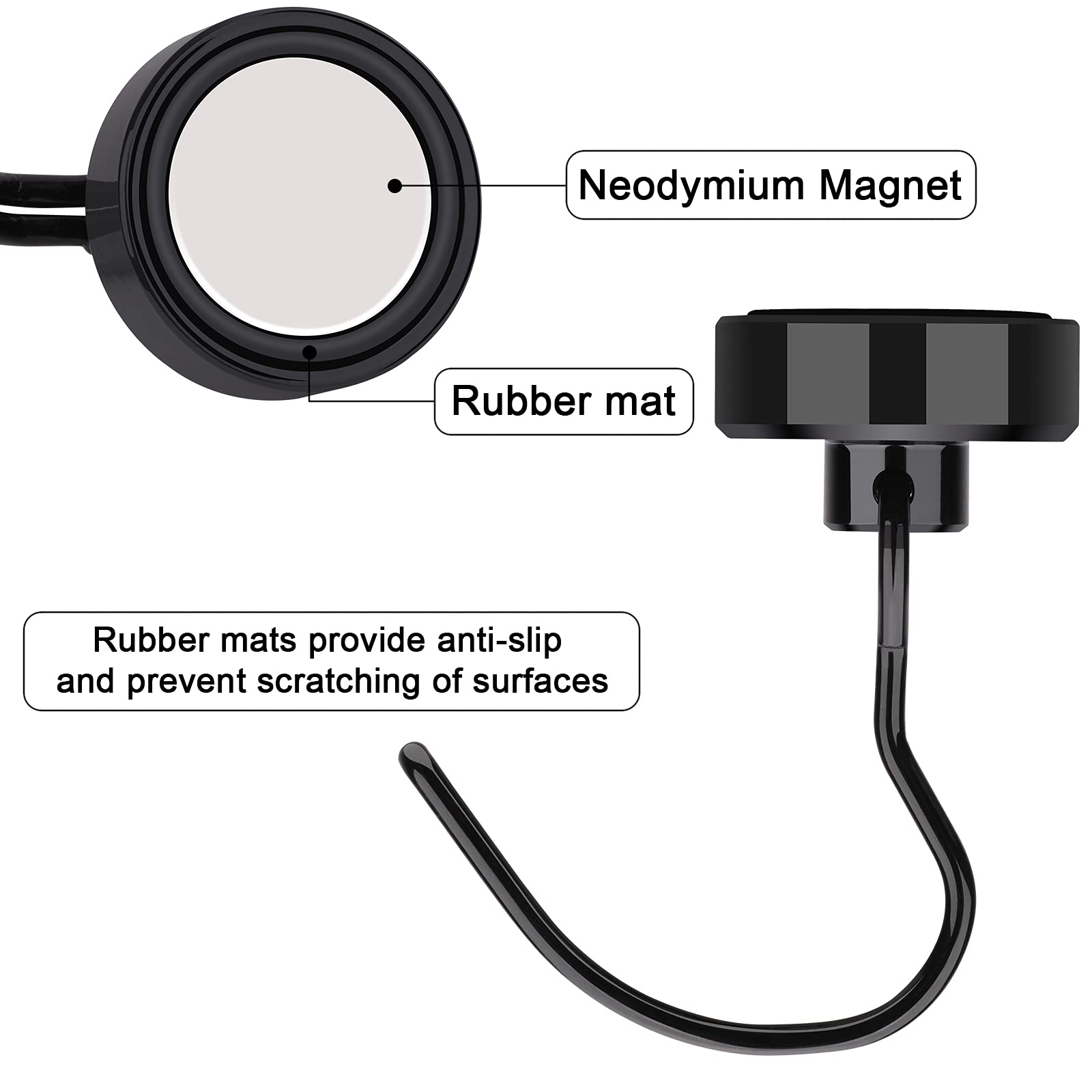 Magnetic Hooks,35Lbs Strong Neodymium Magnet Hook,for Hanging BBQ Grill Tools Pot Holders,Refrigerator,Cruise,Kitchen,Key Holder,Coat,(Black 10PACK)