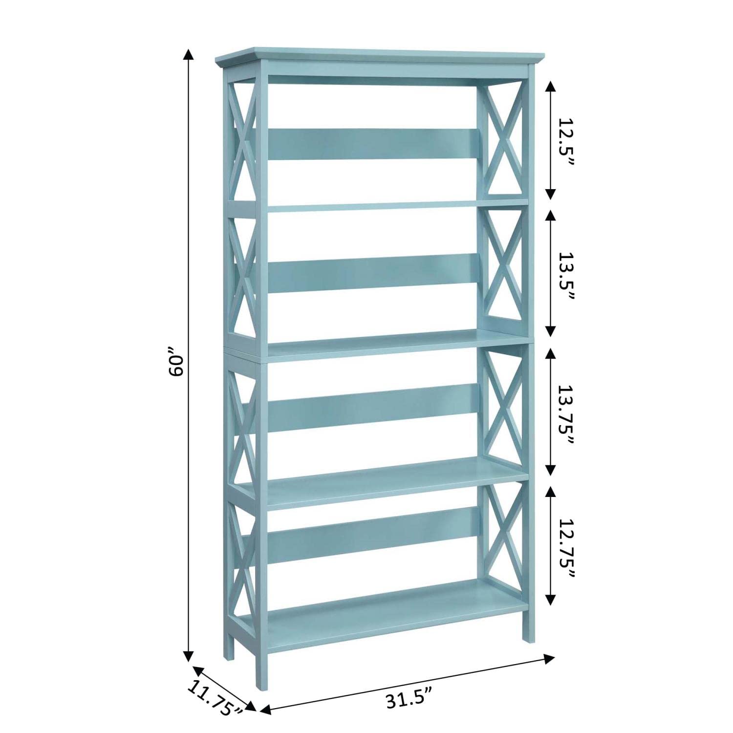Convenience Concepts Oxford 5 Tier Bookcase, Sea Foam