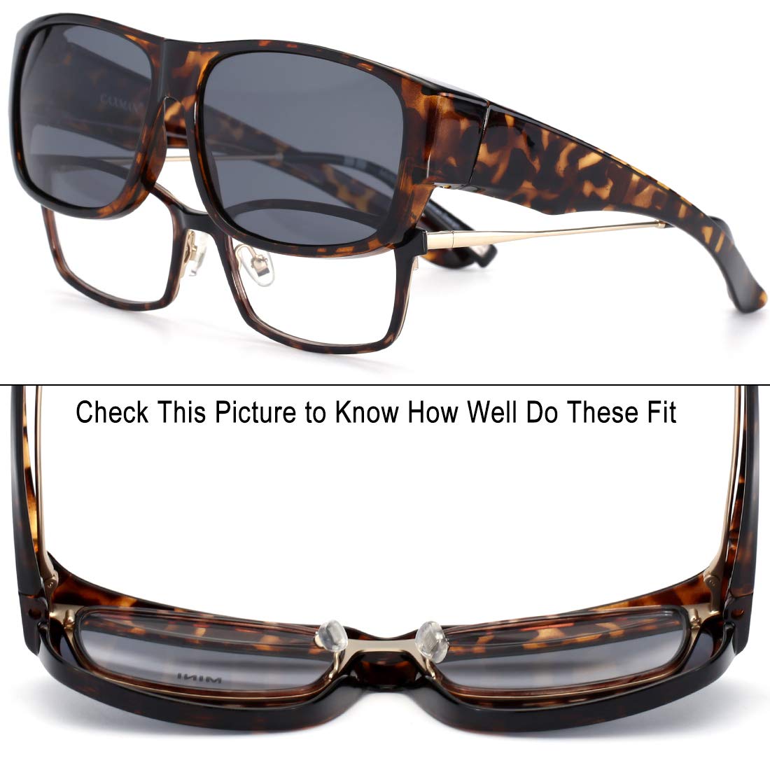 CAXMAN Oversized Fits Over Sunglasses Mirrored Polarized Lens for Prescription Glasses with Soft PU Case, Black Frame Black Lens, Size 55mm