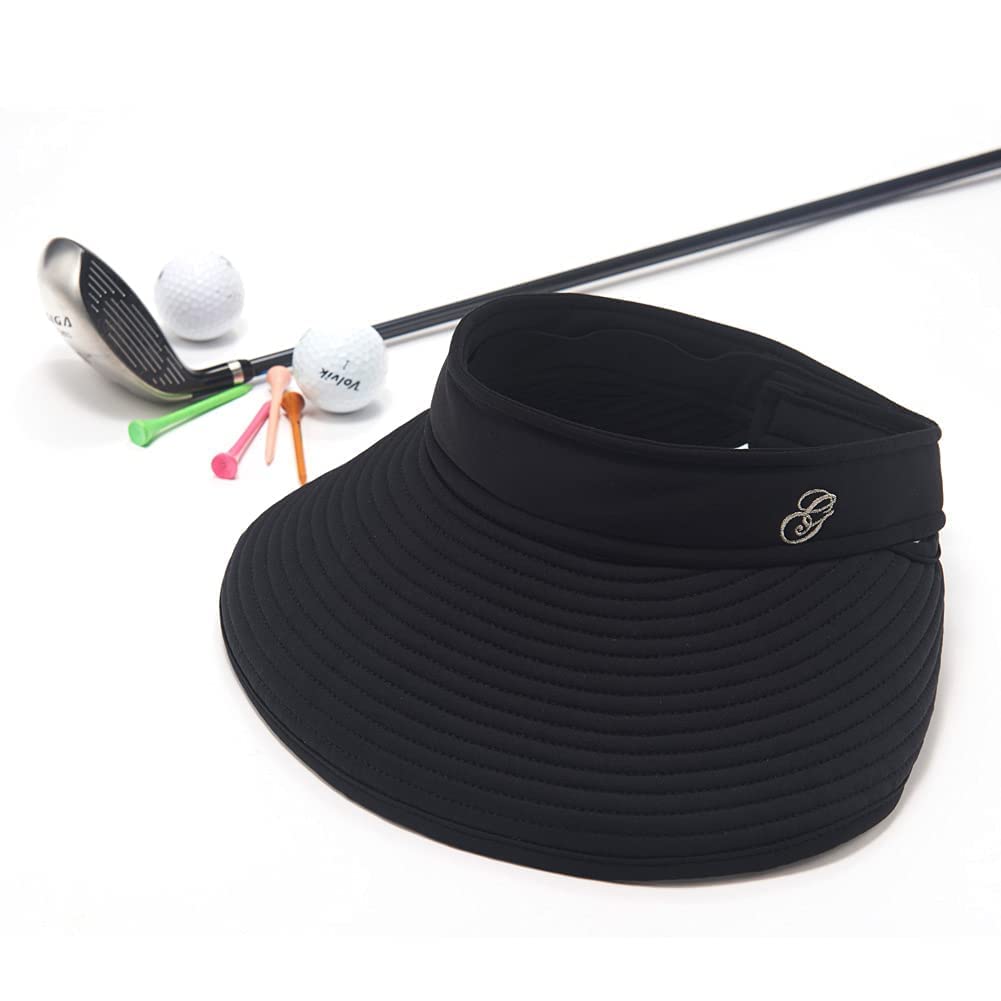 Comfort Nature Women Luxury Golf Hat Wide Brim UPF 50+ UV Sun Visor hat(Black) One Size