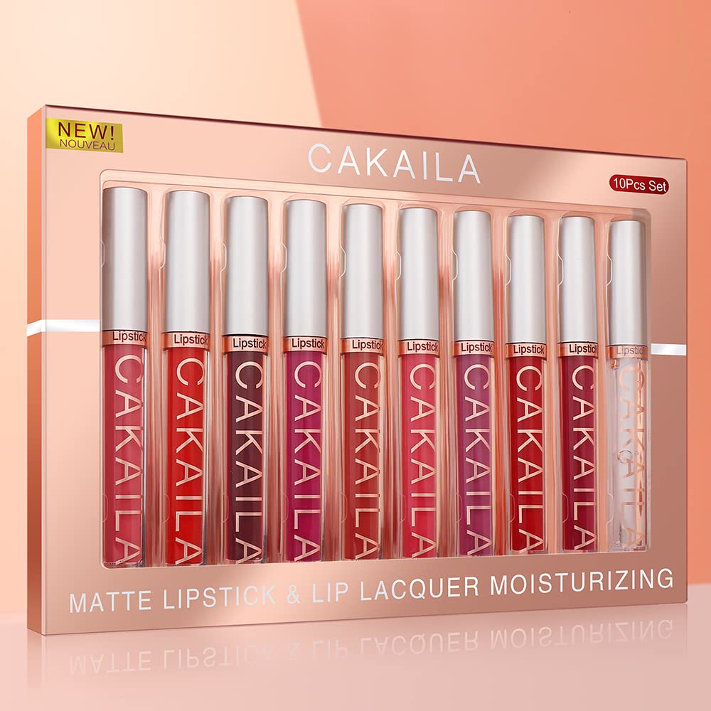FAEYLI MAKEUP 9Pcs Matte Liquid Lipstick+1Pcs Lip Plumper Makeup Set Kit,women 24 hour stay waterproof long lasting lip gloss (A-Set 9+1 Colors 02)