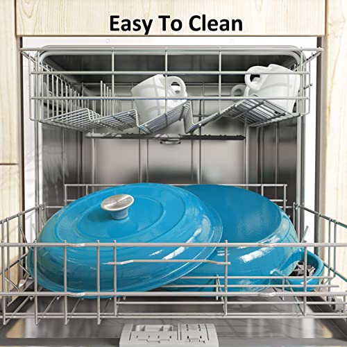 Enamel Cast Iron Casserole Dish with Lid --CSK Cast Iron Braiser Pan with Porcelain Coating, 4 QT Enameled Cast Iron, Steel Knob Cover & Double Loop Handles, Cast Iron Casserole Dish, Card Blue.