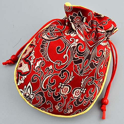Cotton Filled Drawstring Small Bags for Jewelry Gift Pouch Packaging Chinese Silk Brocade Jewelry Pouch Thicken Luxury Jewellery Storage Bag (50, Mixed Color)