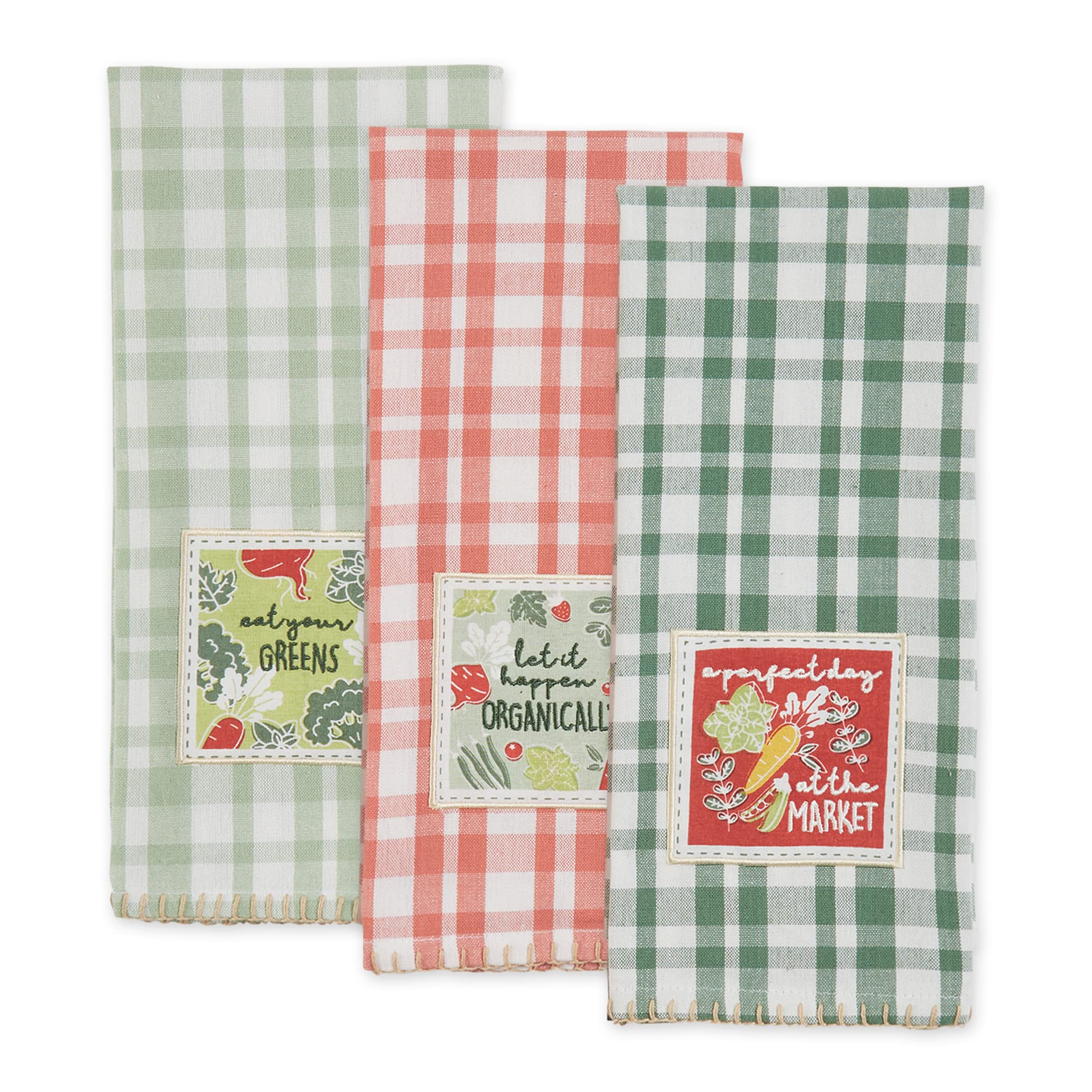DII Farmer's Market Collection Machine Washable, Reusable Kitchen, Dishtowel Set, 18x28 Set, Plaid Patch, 3 Piece