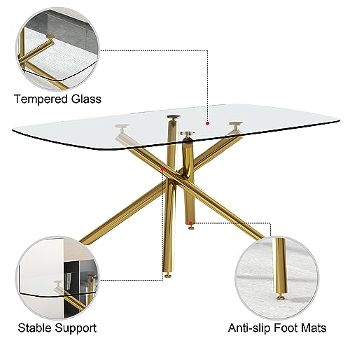 FURNITO Glass Dining Table,Gold Dining Room Table,Transparent Glass Kitchen Table with Golden Chrome Legs,71'' Oval Glass Dining Table Ideal for Living Room Home Office(6-8 People)