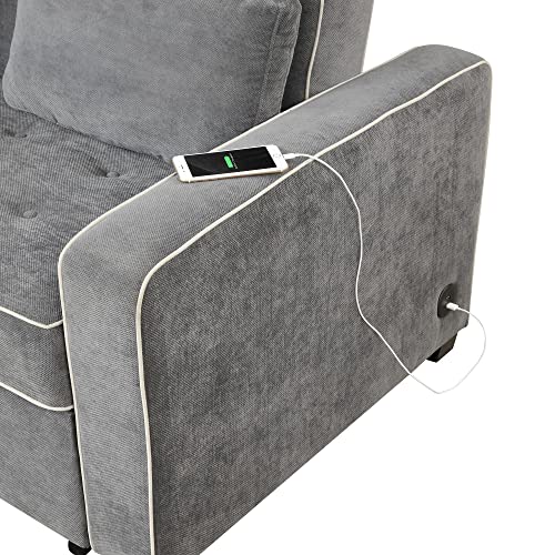 ERYE 3 in 1 Oversized Convertible Sleeper Sofabed,Modern Linen Upholstered Tufted Loveseat Sofa&Couch with Pull Out Sleep Couch Bed(Full Size),USB Charging Ports for Home,Apartment,RV Living Room