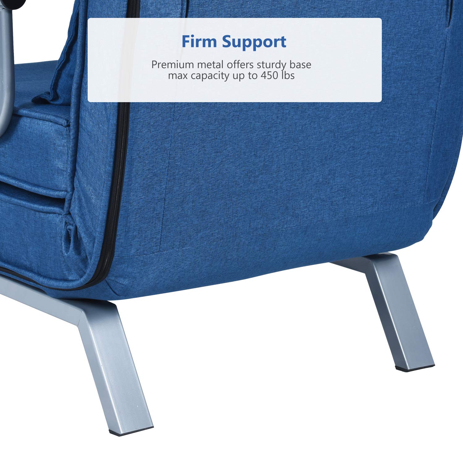 Convertible Sofa Bed Sleeper Chair, Modern Chaise Lounge 5 Position Adjustable Backrest, Folding Arm Chair Sleeper with Pillow, Upholstered Seat, Couch for Bedroom Home Office, Blue
