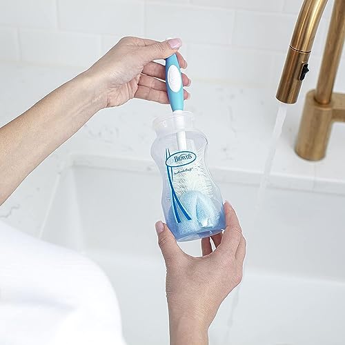 Dr. Brown's Reusable Sponge Baby Bottle Cleaning Brush with Suction Cup Stand, Scrubber and Nipple Cleaner, Blue 1-Pack (Pack of 2)