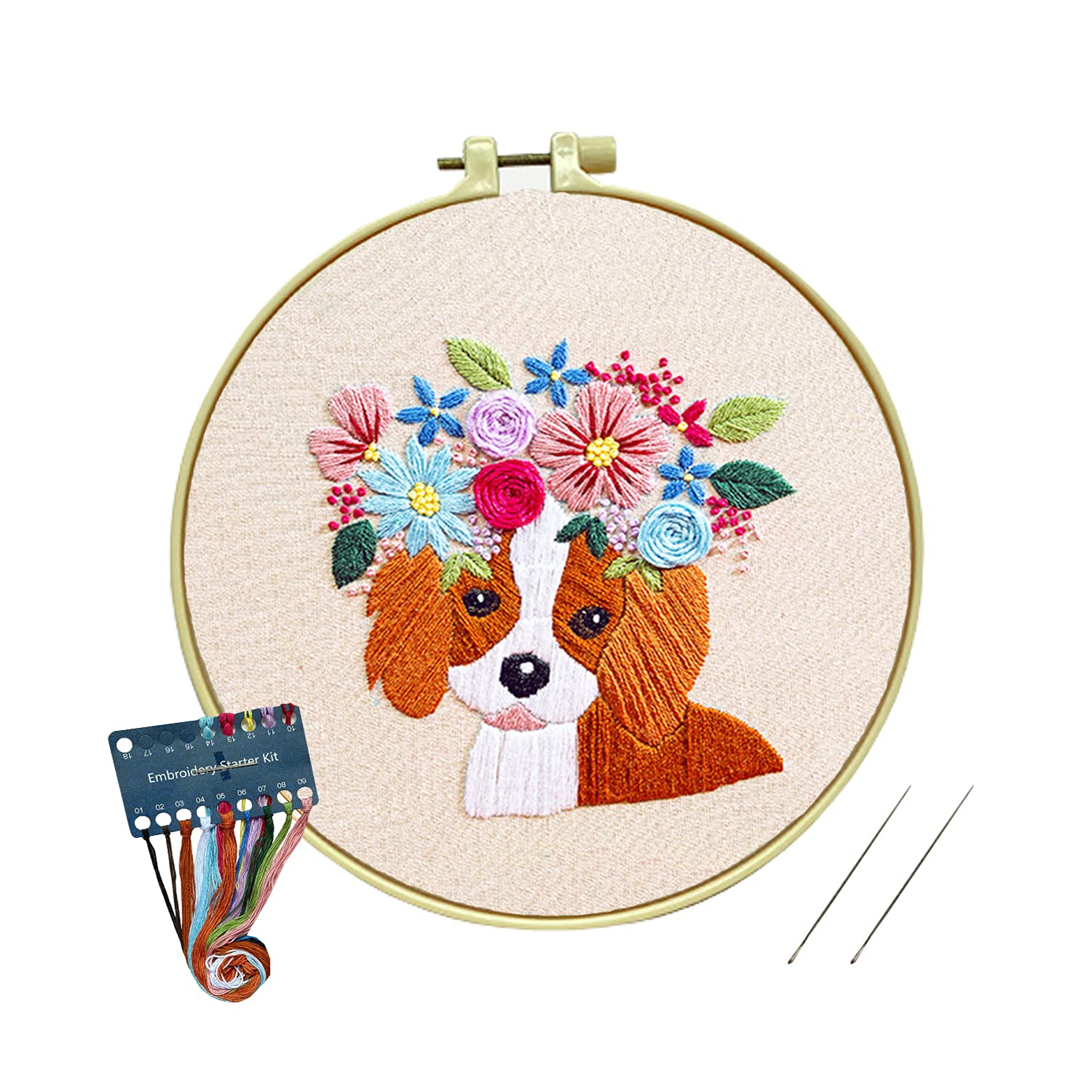 Chaopin Society Embroidery Starter Kit with Pet Pattern for Beginners, Cross Stitch Kits, Embroidery Hoops,Needles and Color Threads, Needlepoint Kit for Adults