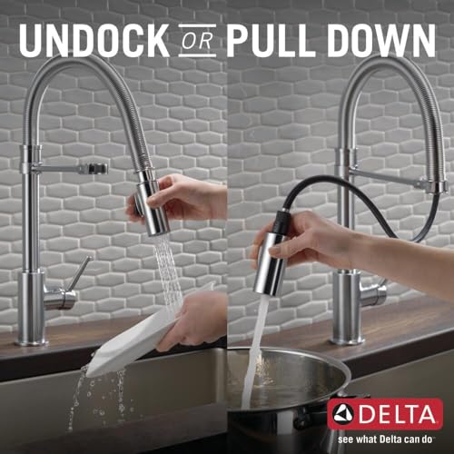 Delta Faucet Trinsic Pro Commercial Style Kitchen Faucet, Kitchen Faucets with Pull Down Sprayer, Kitchen Sink Faucet, Faucet for Kitchen Sink with Magnetic Docking, Arctic Stainless 9659-AR-DST