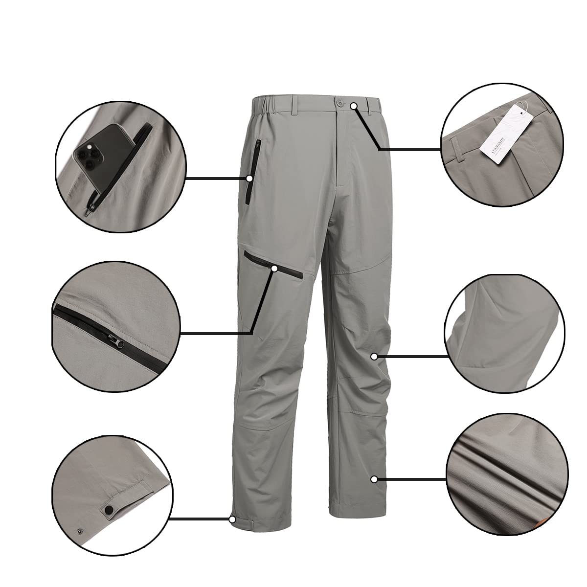 COOFANDY Men's Outdoor Hiking Pants Breathable Lightweight Quick Dry Running Pants Zipper Pockets Navy Blue