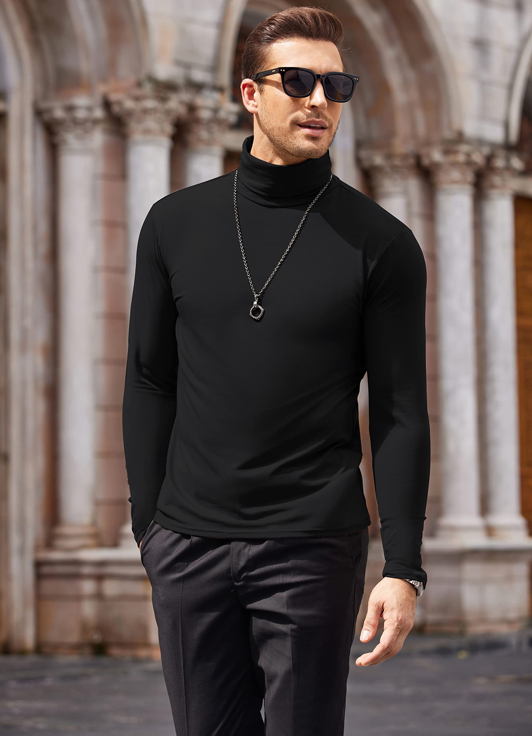 COOFANDY Men's Casual Slim Fit Turtleneck T Shirts Lightweight Basic Cotton Pullovers
