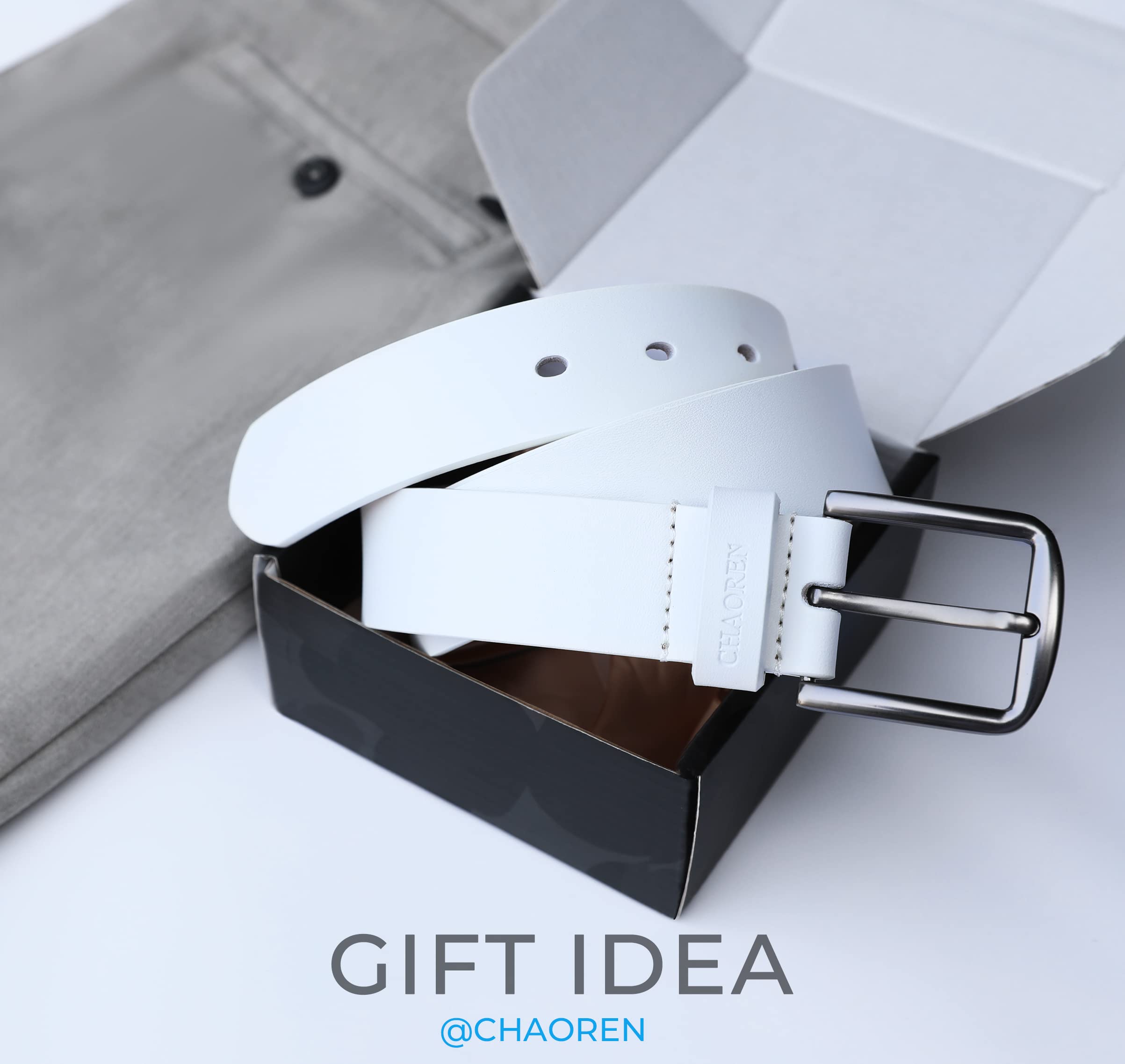 CHAOREN Golf White Belt Men Leather - Mens Belts Casual for Jeans 1 3/8" - Perfect Belt for Daily Use