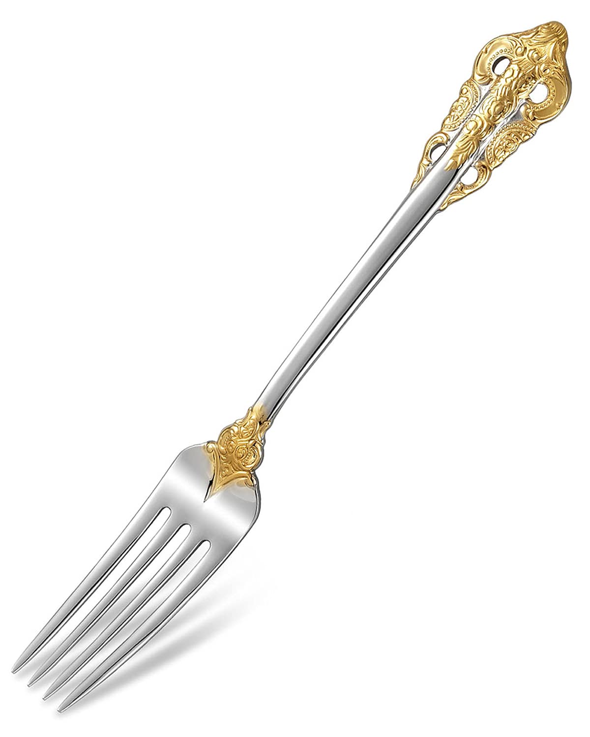 KEAWELL Luxury Dinner Fork, Set of 4, 18/10 Stainless Steel, 8 Inches, Dishwasher Safe, Mirror Polished, Silverware Fork Set (Gold Accent)