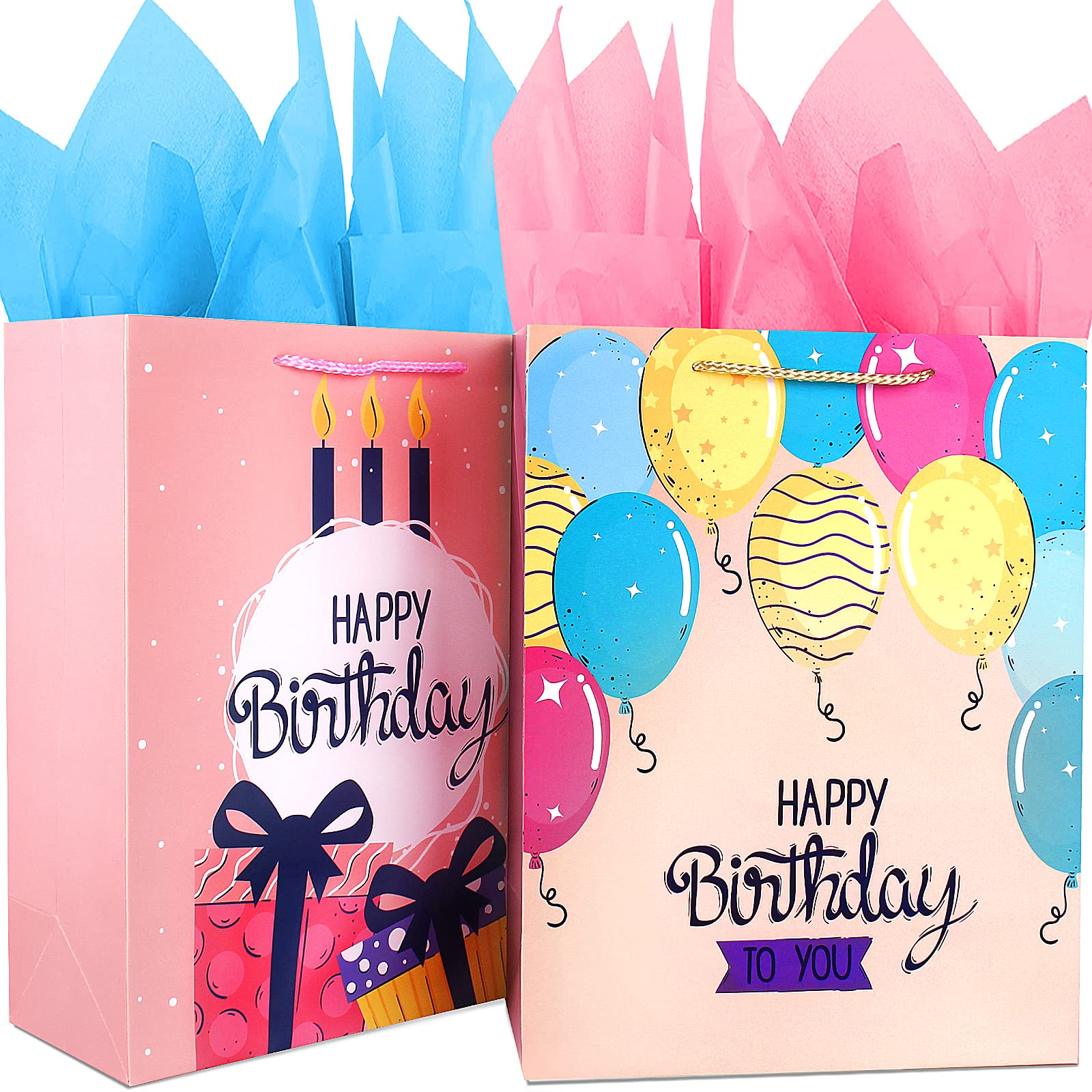 Gift Bag Birthday Gift Bags Set,2Pack Large Gift Bag for Girls Women Female Her,Pink Gift Bags with Tissue Paper,Paper Gift Bags with Handles,Big Gift Bags Birthday Gift Wrap Bag,Happy Birthday Gift Bags Party Gift Bags for Present Bags Birthday Bags