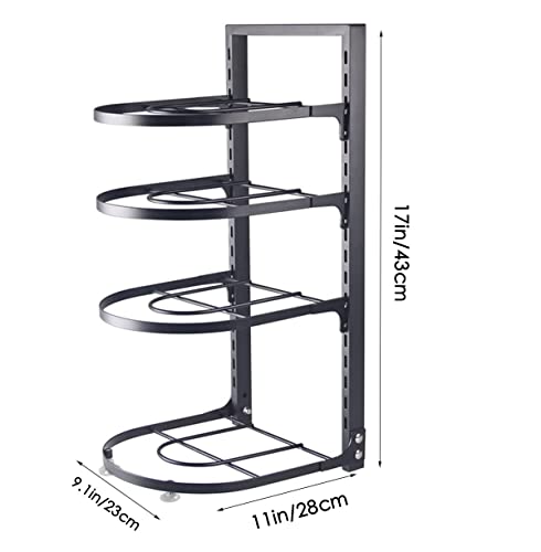 Pot and Pan Rack Organizer Holder,Heavy Duty Adjustable Standing Pan & Pot Racks,Wall Mounted Kitchen Cookware Rack For Pot Storage Under Kitchen Counters, Cabinets, Sink Cabinets (4-Tier,Black)