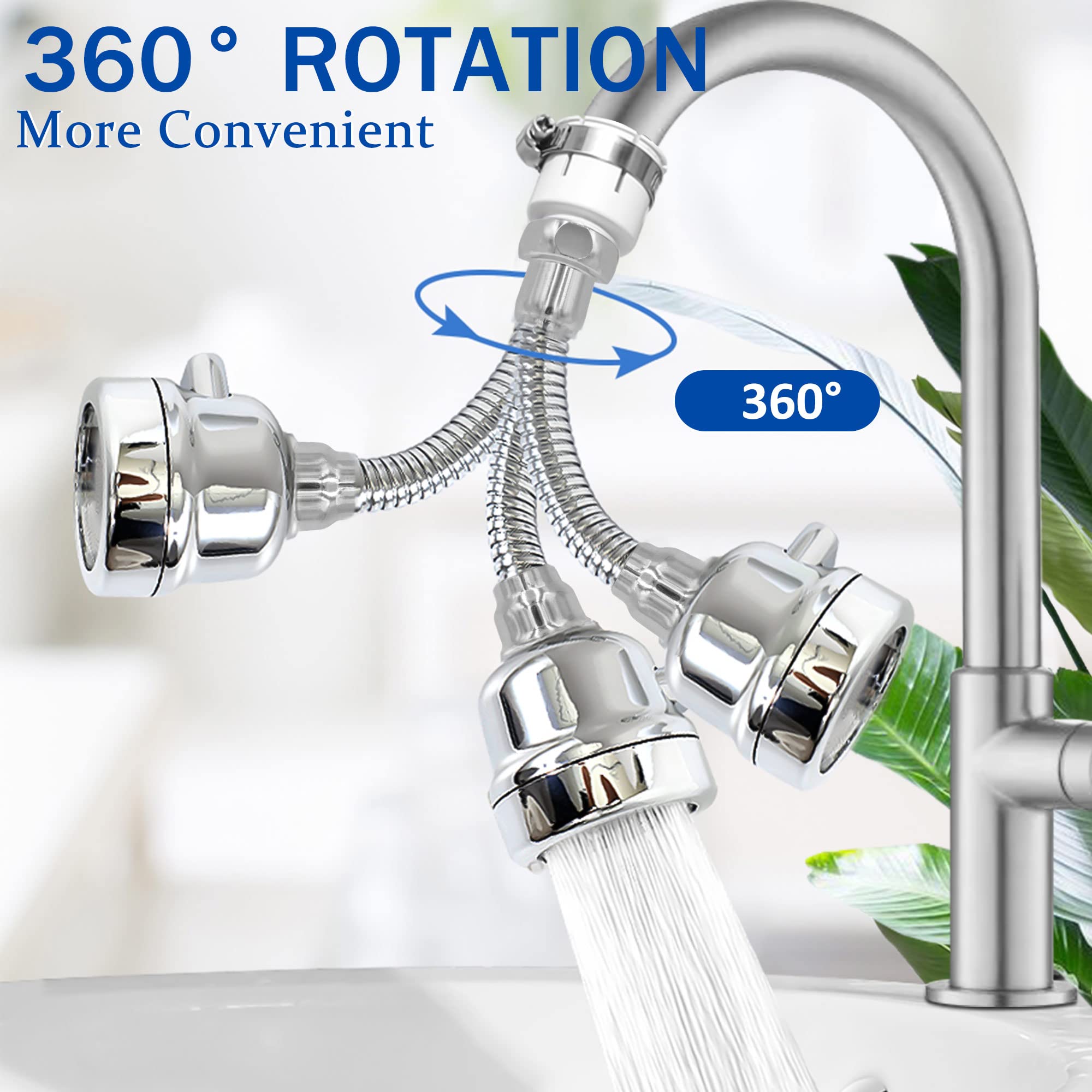 Dr.Pedi Faucet Extender Universal 1080° Swivel Robotic Arm Extension Aerator with 2 Modes, Sprayer Attachment for M20/22/24 Thread Taps Large-Angle Swivel Faucet