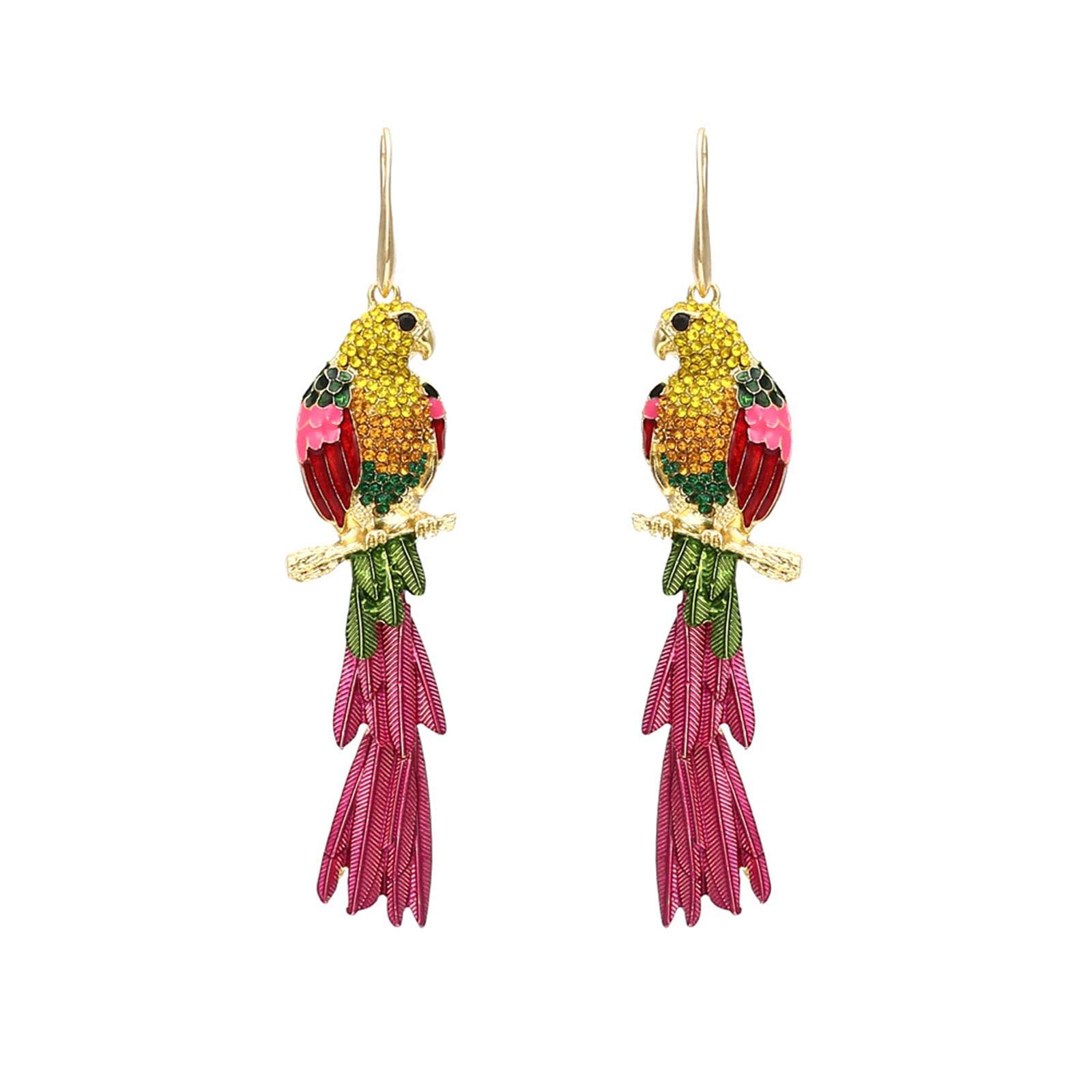 Colorful Parrot Dangle Earrings Shining Rainbow Rhinestone Drop Earrings Bohemian Animal Bird Earrings for Women Jewelry
