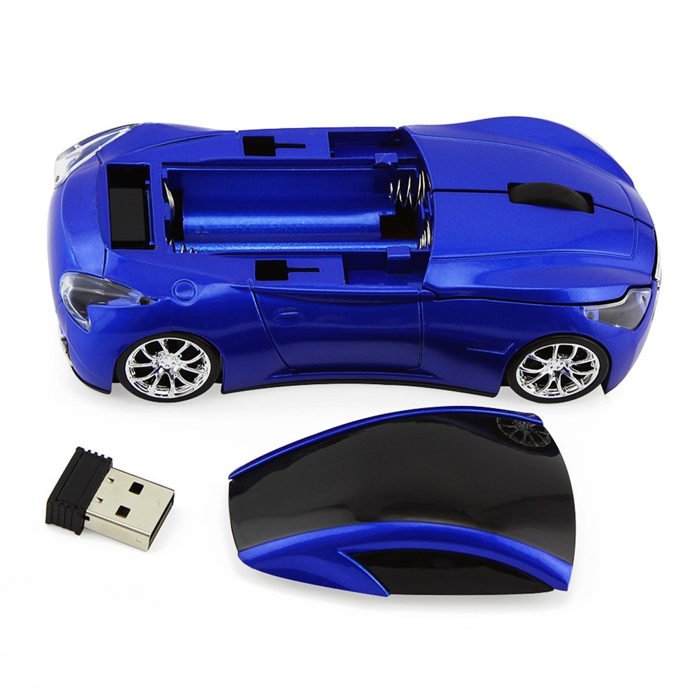Sport Car Shape Mouse 2.4GHz Wireless Optical Gaming Mice 3 Buttons DPI 1600 Mouse for PC Laptop Computer (Blue)